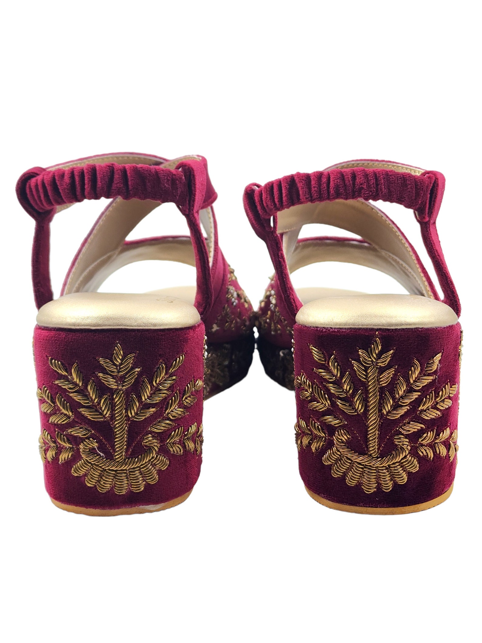 Maroon Burgundy Velvet/synthetic Leather High Heel Bridal Wedges With ...