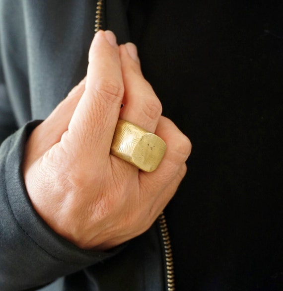 Signet Brass Ring wide Seal Ring Women Signet Ring Men | Etsy