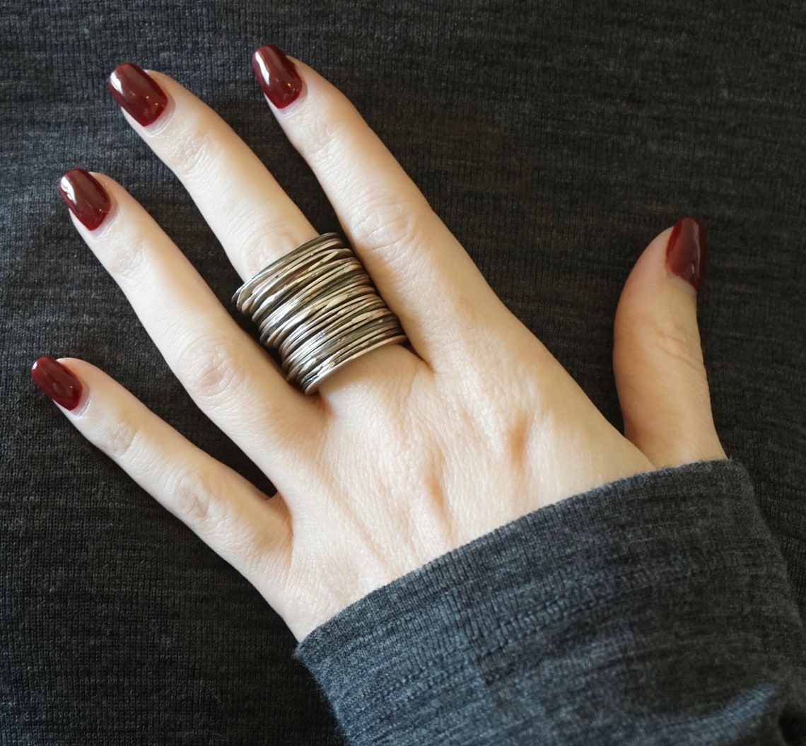 Five Skinny Stackable Silver Rings - Etsy