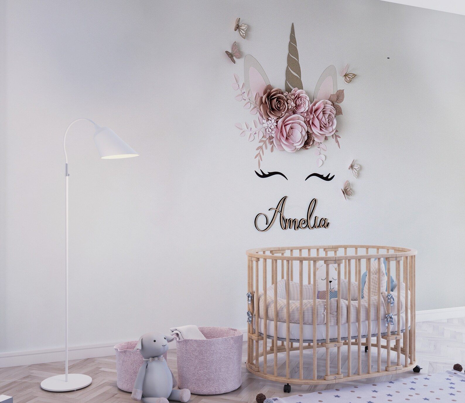 Custom 3D Paper Flowers Unicorn Wall Decor, Nursery Wall Unicorn With ...