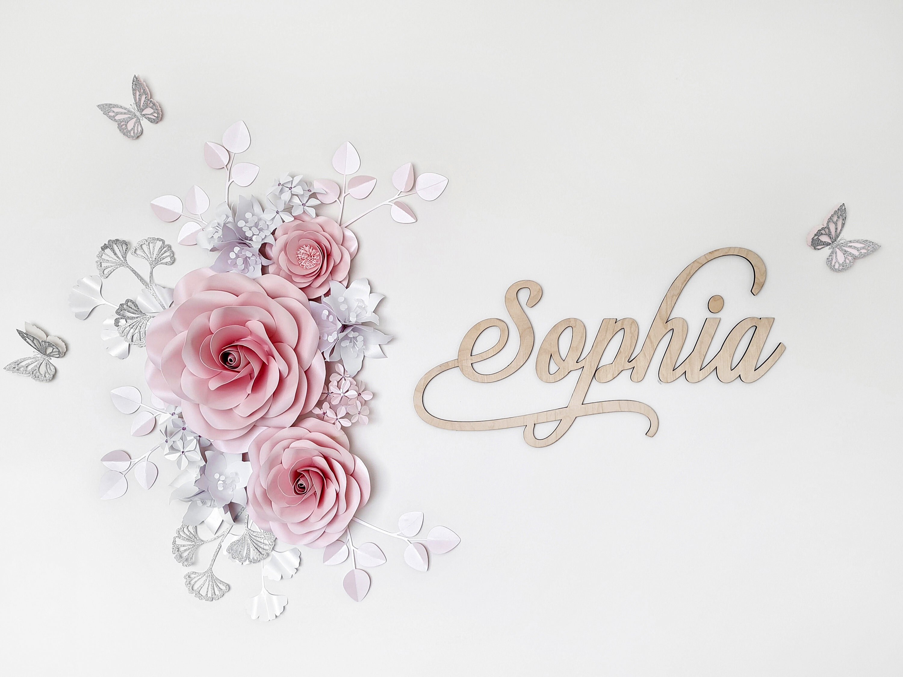 Paper Flowers Name Sign Backdrop, Baby Shower Decor in Loving Memory ...