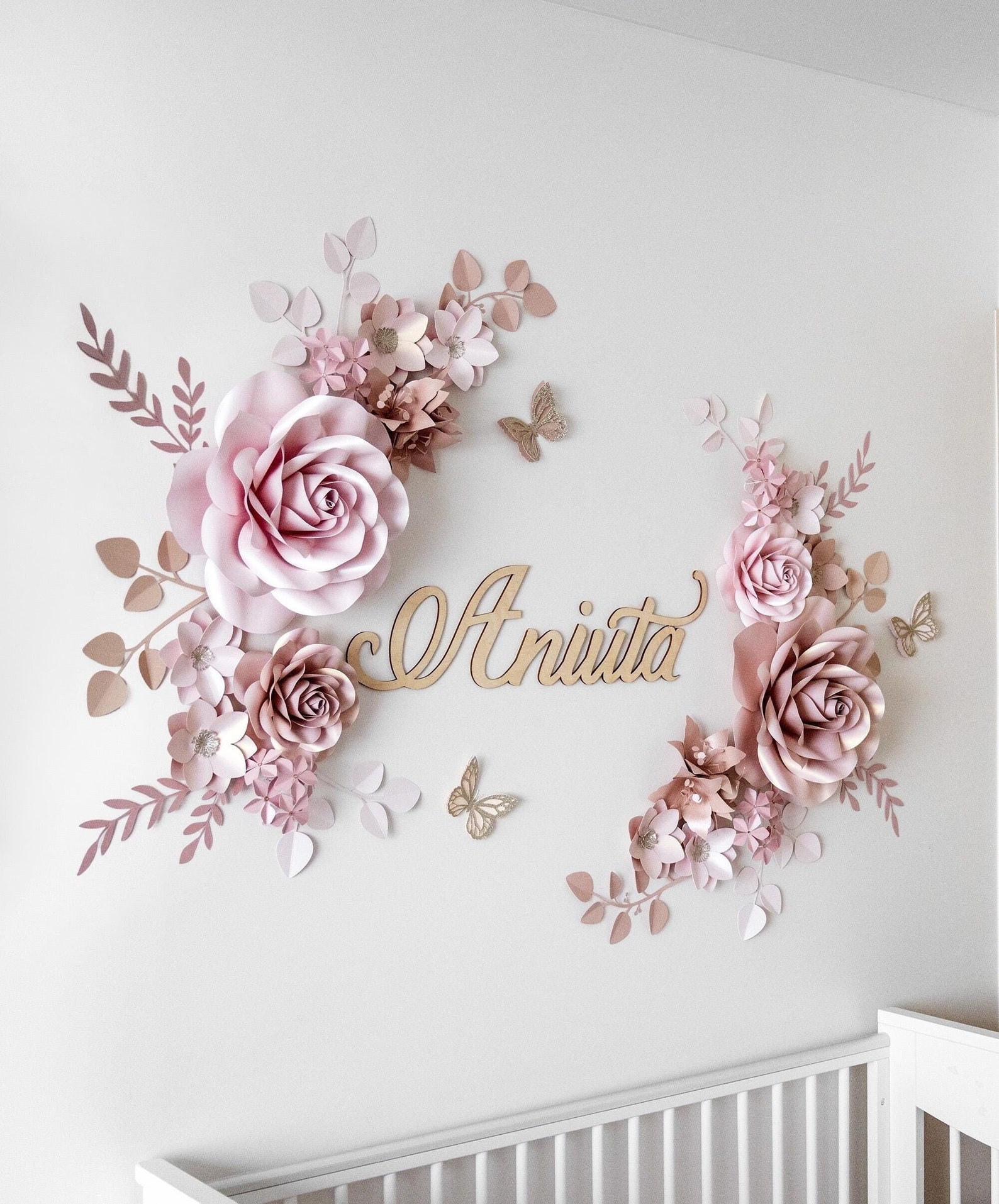Blush Rose Gold Paper Flowers Wall Decor for Baby Girl Nursery | Paper ...