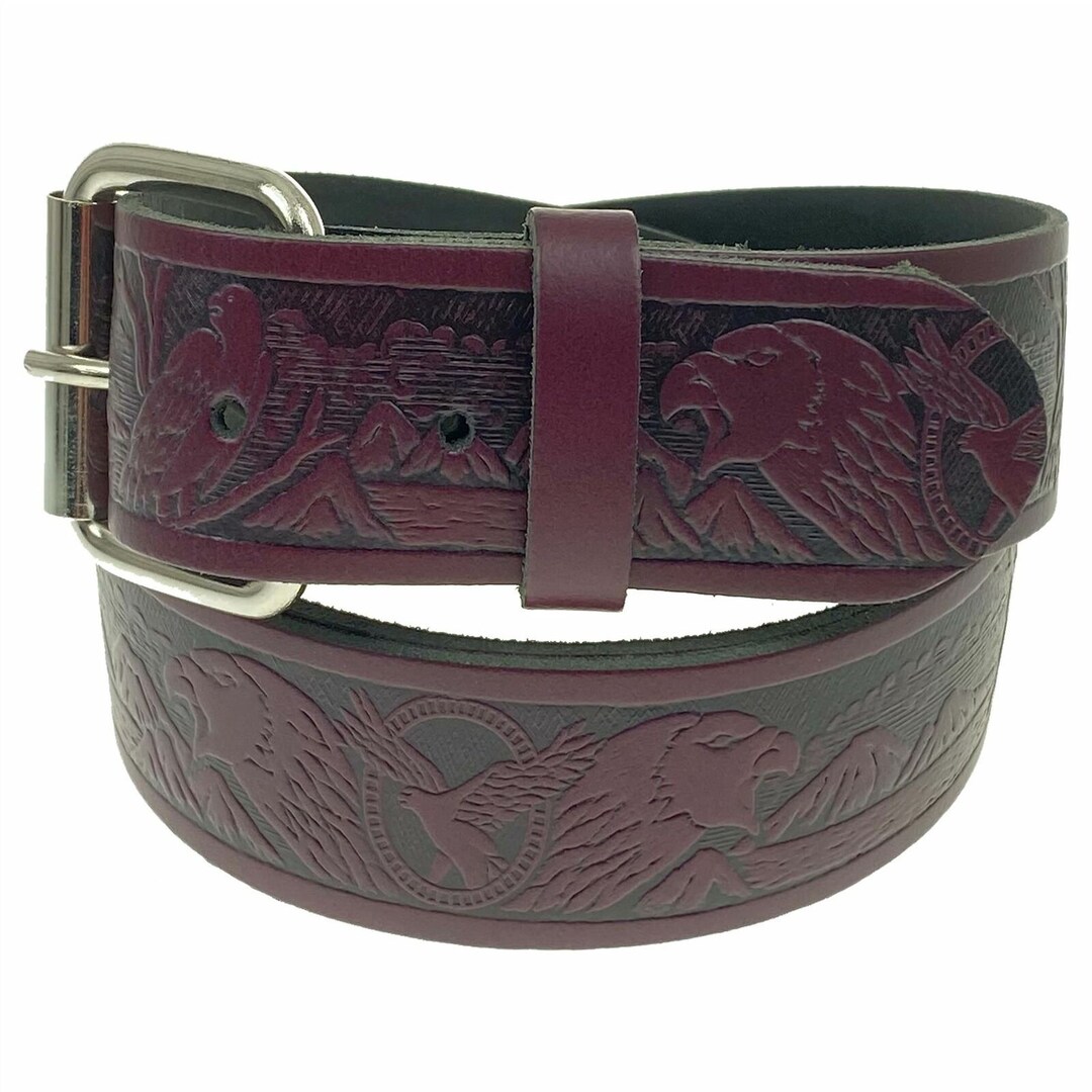 Eagle Embossed Belt, Real Leather Burgundy Belt 1.5 Inch/38mm, Sizes ...
