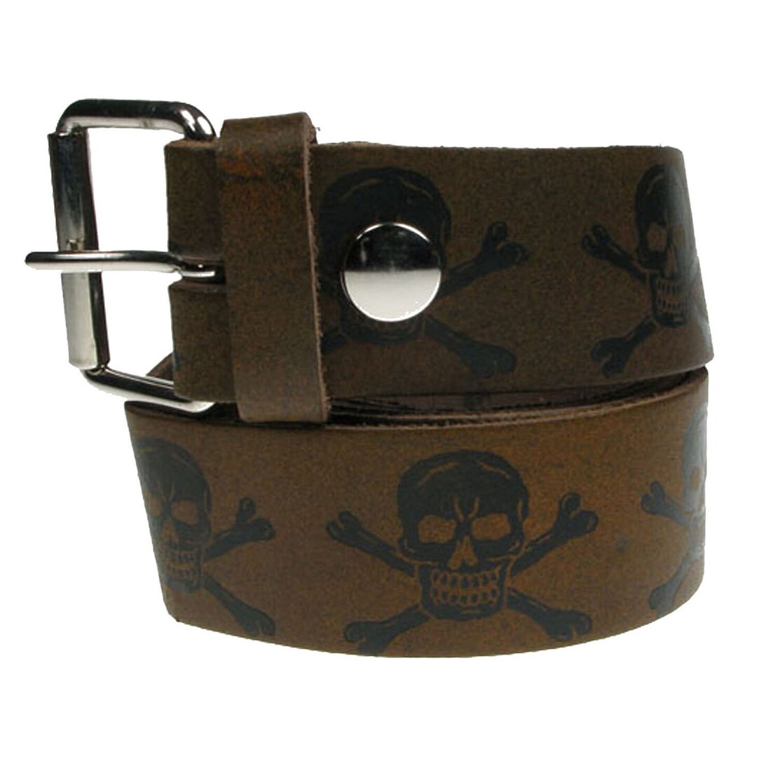 Skull & Crossbones Real Leather Brown Belt 1.5 Inch/38mm - Etsy