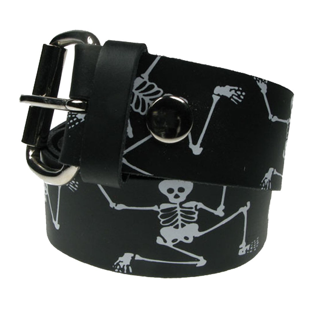 Dancing Skeleton, Real Leather Black Belt 1.5 Inch/38mm, Sizes - S, M ...