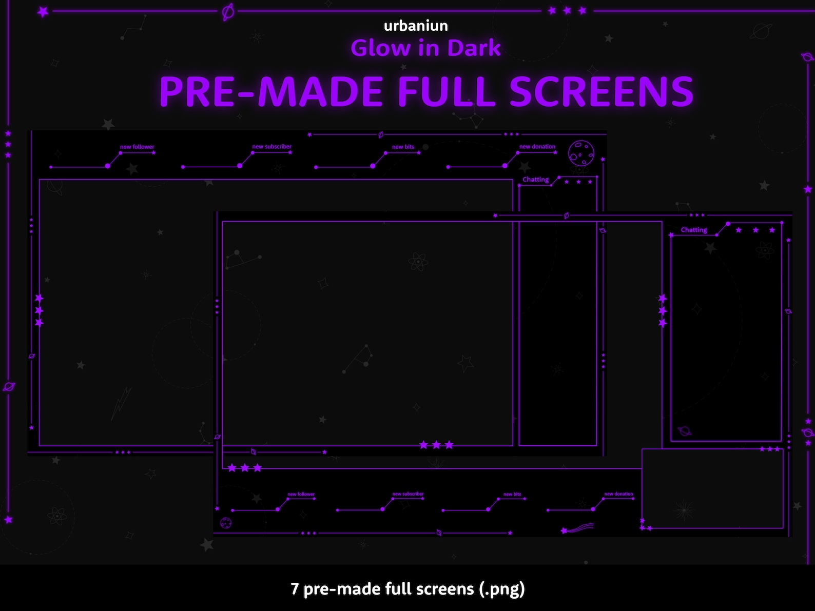 Glow Twitch Package, Neon Stream Overlay, Stars Twitch Panels, BRB ...