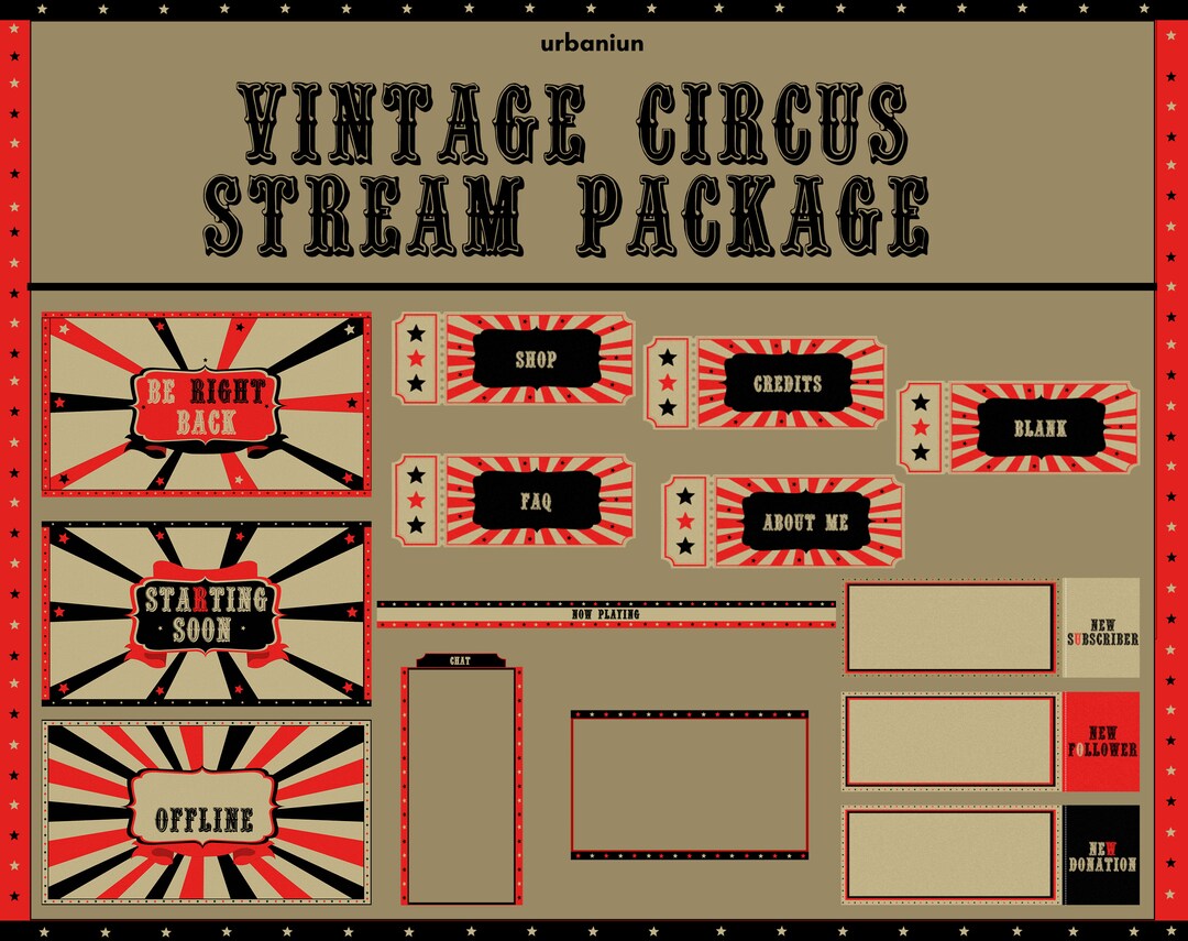 Vintage Circus Stream Package, Vintage Twitch Overlay Animated, Twitch ...