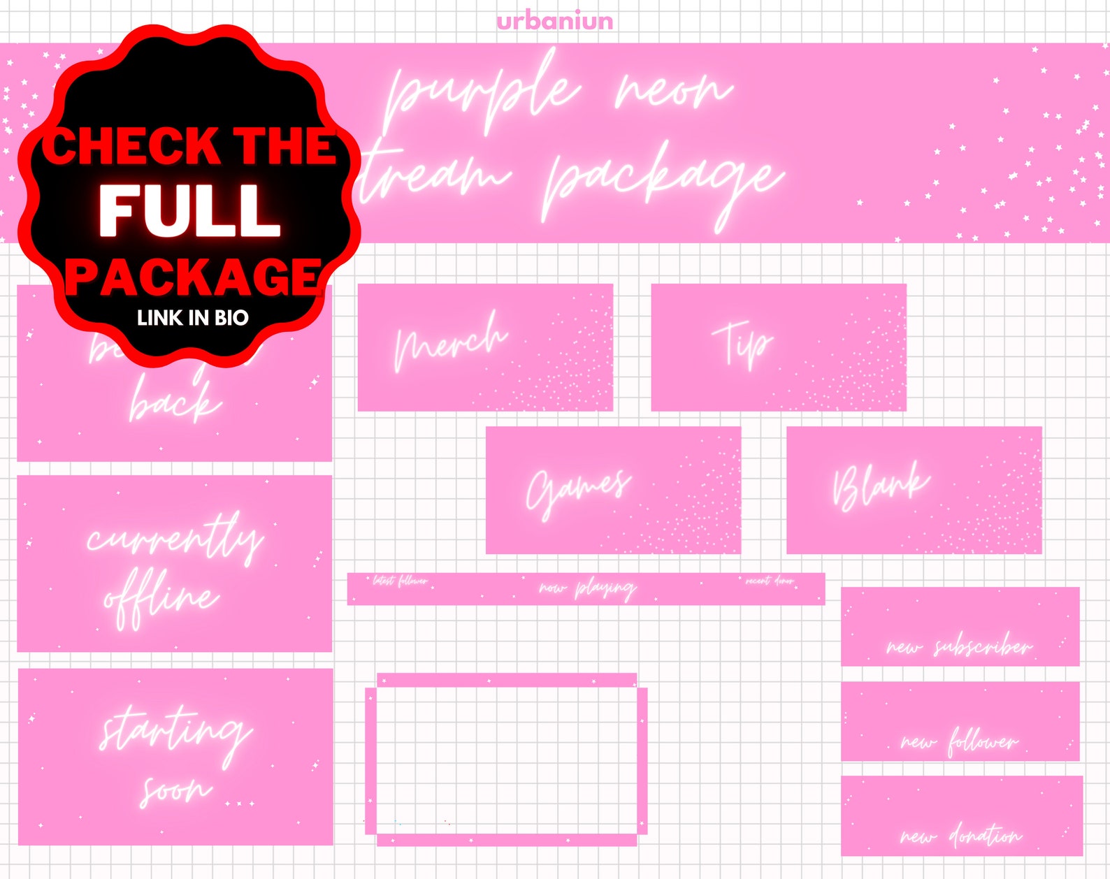 Twitch Overlay Animated Screens, Pink, Cute, Kawaii, Celestial, Stars ...