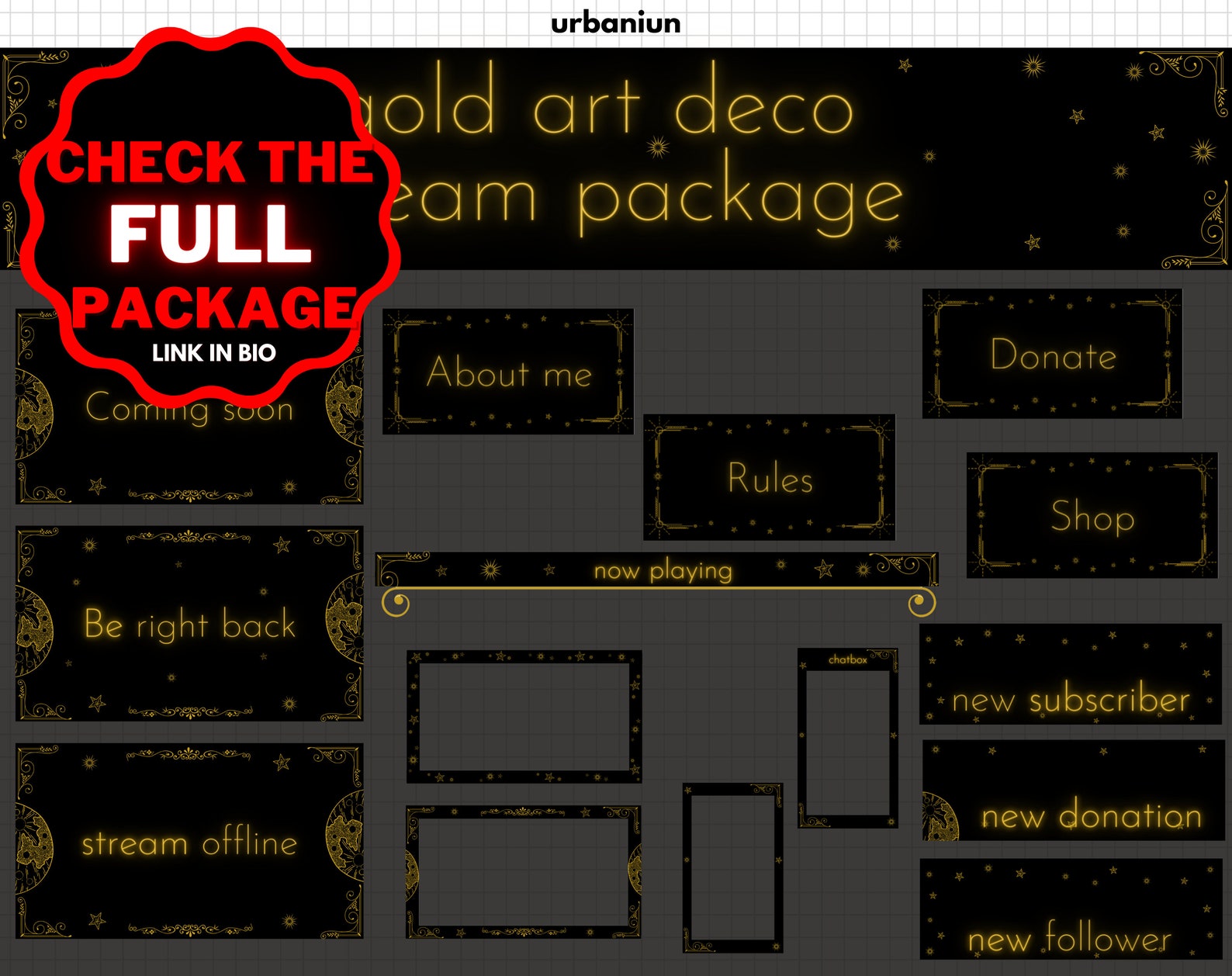 25 twitch panel gold twitch overlay gold stream overlay | Etsy