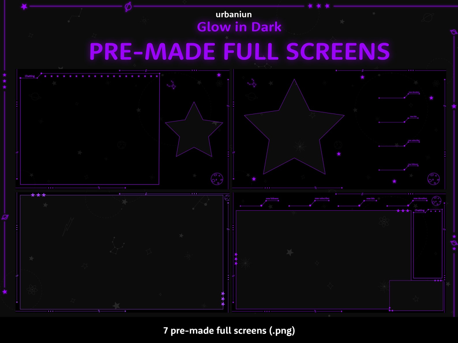 Glow Twitch Package, Neon Stream Overlay, Stars Twitch Panels, BRB ...