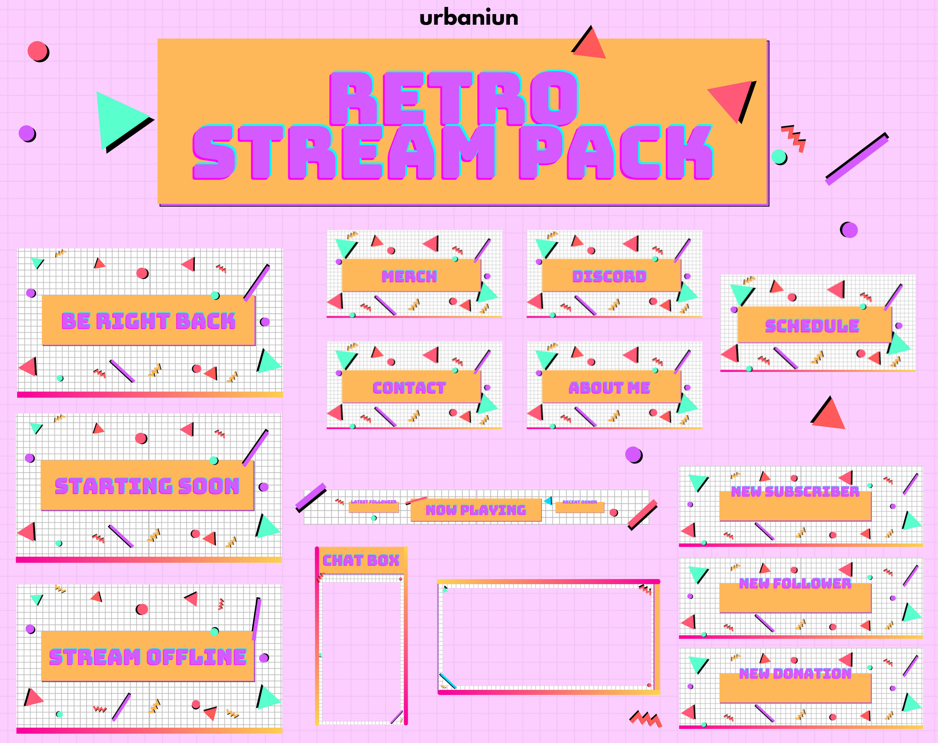 Retro stream package retro twitch panels pink overlays | Etsy