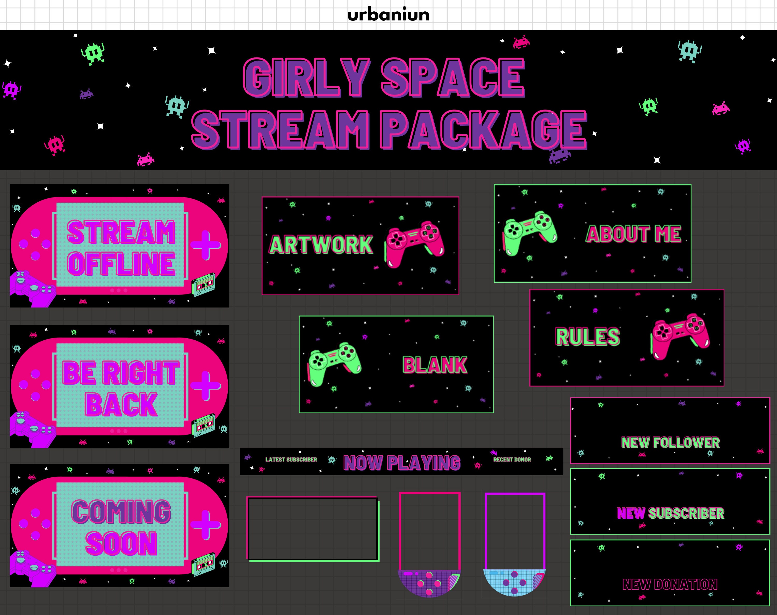 Gamer Girl Twitch Overlay Package Animated, Space, Alien, Gaming ...