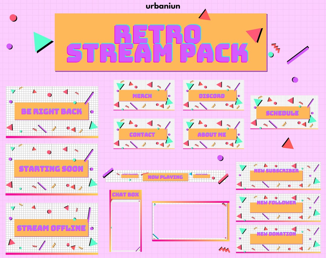 Retro Twitch Overlay Animated Package, Colorful Stream Package, Simple ...