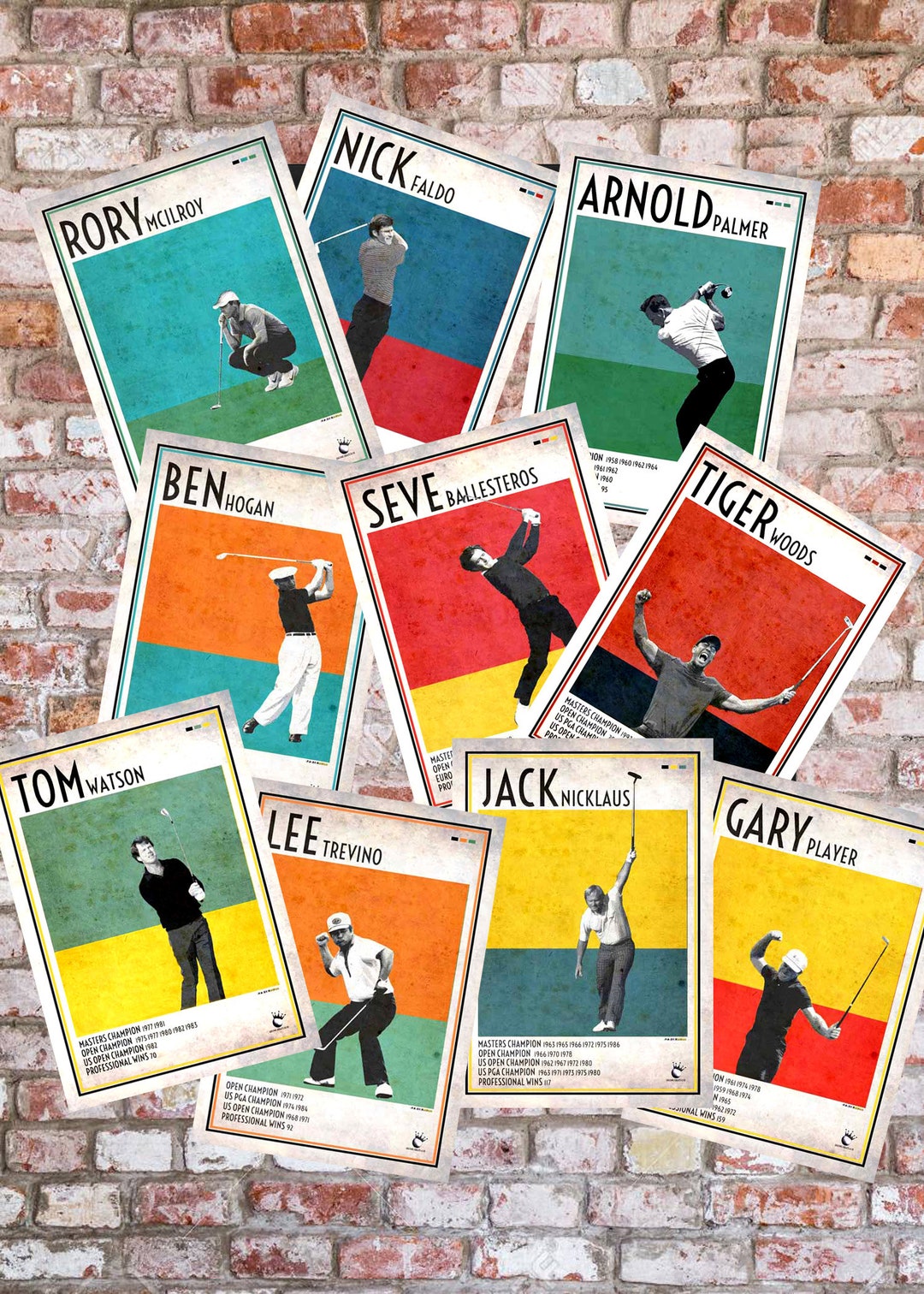 GOLF GREATS Set of Ten A3 Prints Tiger Woods Seve Ballesteros - Etsy