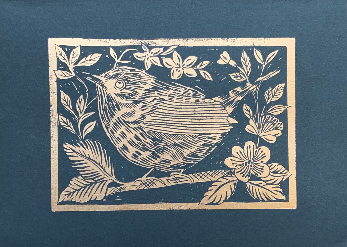 Linocut Print Wren | Handmade | Original | Hand Printed | Wall Art ...