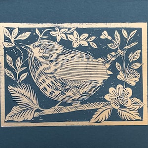 Linocut Print Wren | Handmade | Original | Hand Printed | Wall Art ...