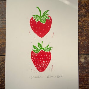 Linocut Print Strawberry - Woodblock - A4 - Fruit - Wall Art ...