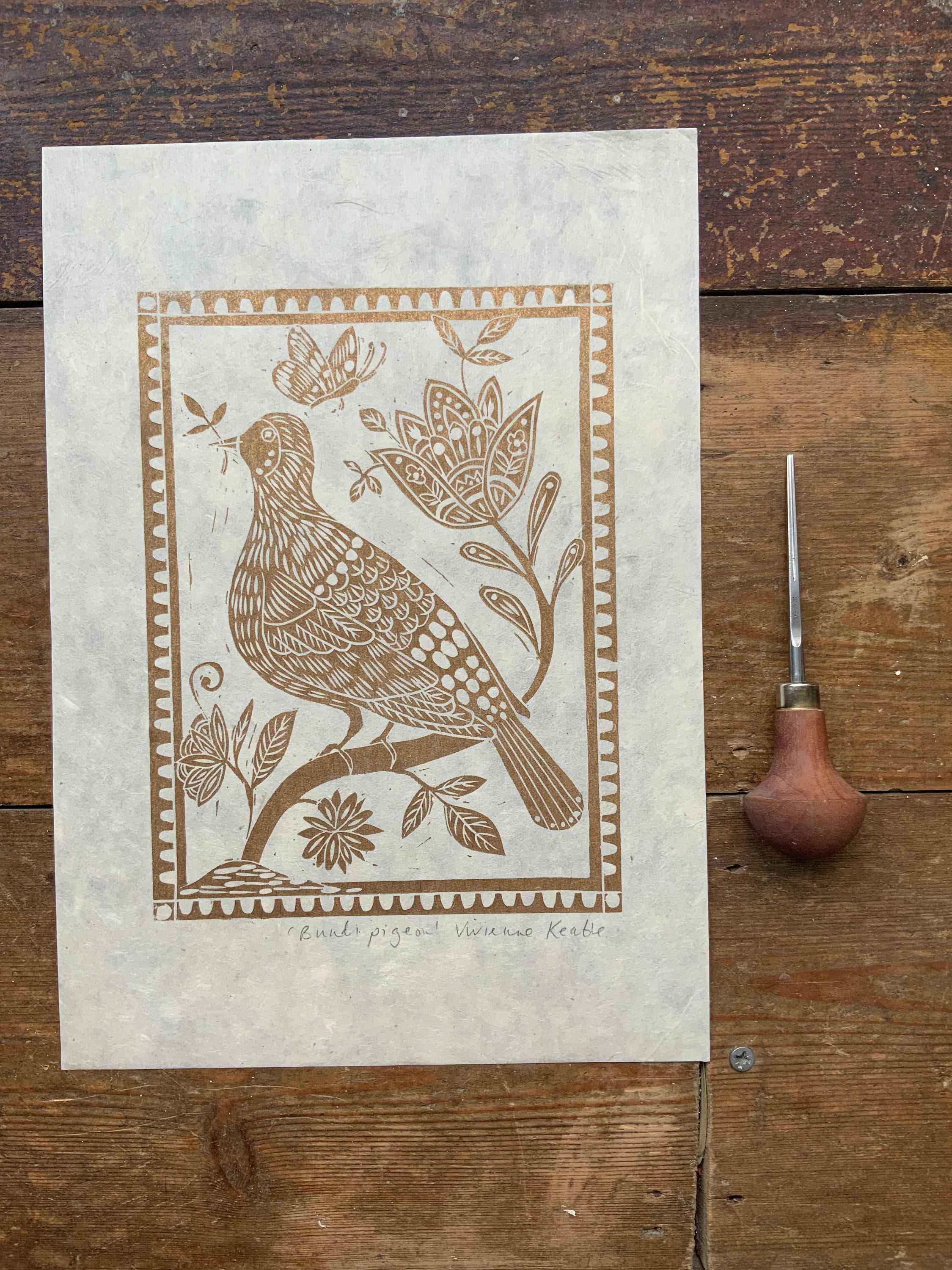 Linocut Print Chubby Pigeon - Block Printed - Bird - Indian Bird - Art ...