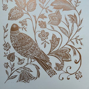 Folk Bird Linocut | Arts and Crafts Inspired Linocut Print | Original ...