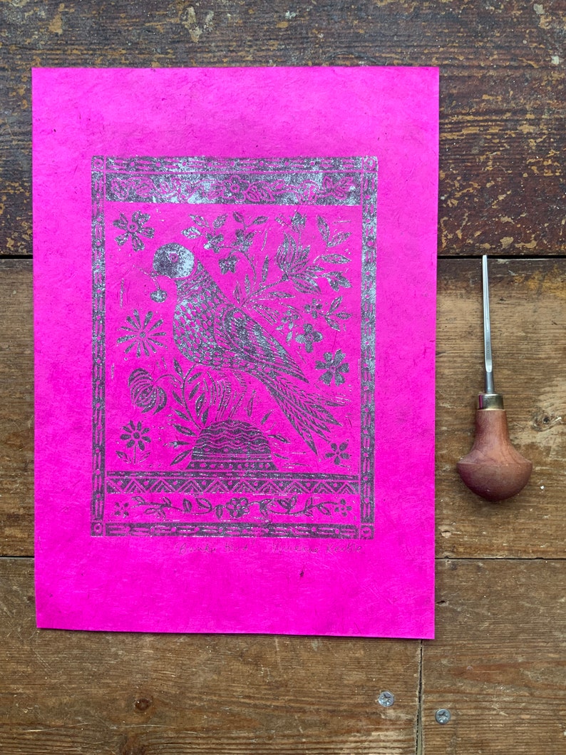Linocut Print Indian Folk Bird - Handprinted - A4 - Art Print - Wall ...