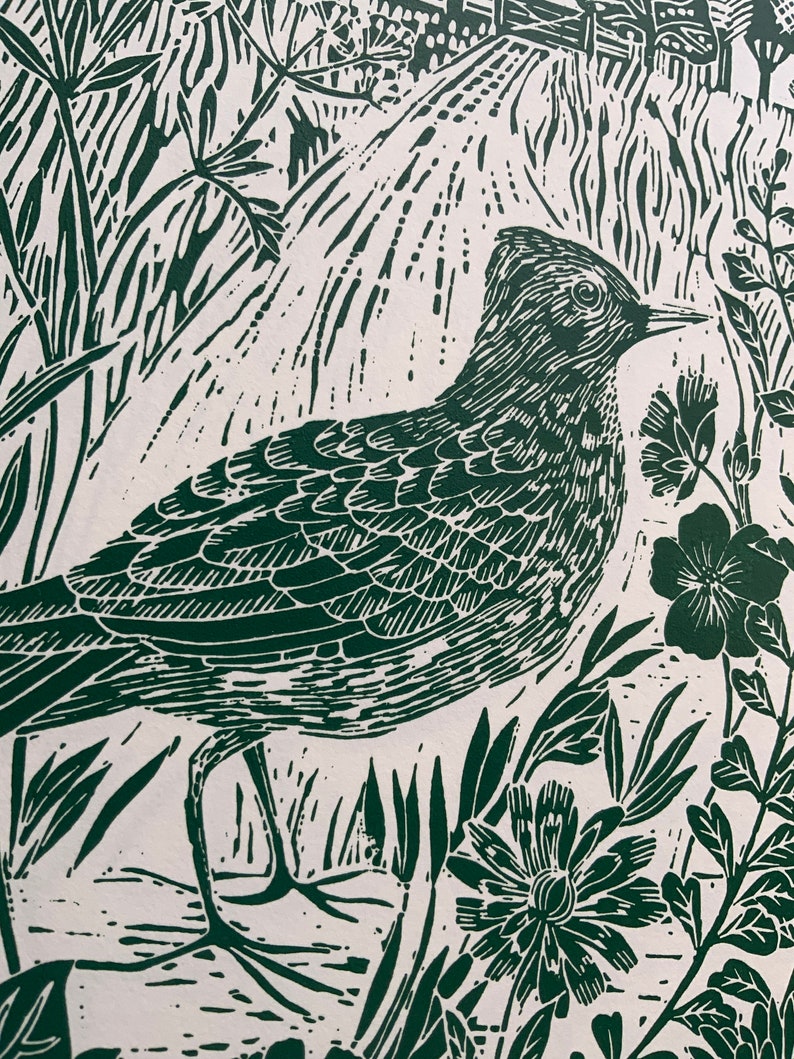 Linocut Print Skylark Handmade Original Hand Printed | Etsy