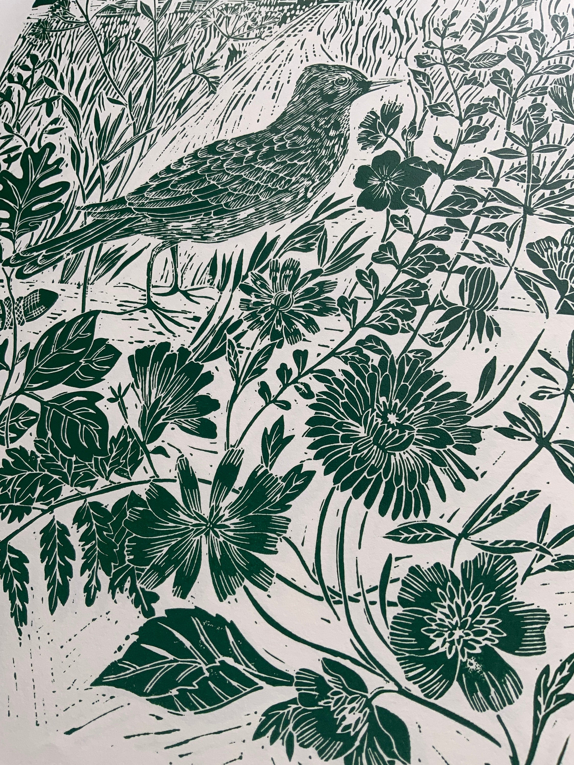 Linocut Print Skylark Handmade Original Hand Printed | Etsy