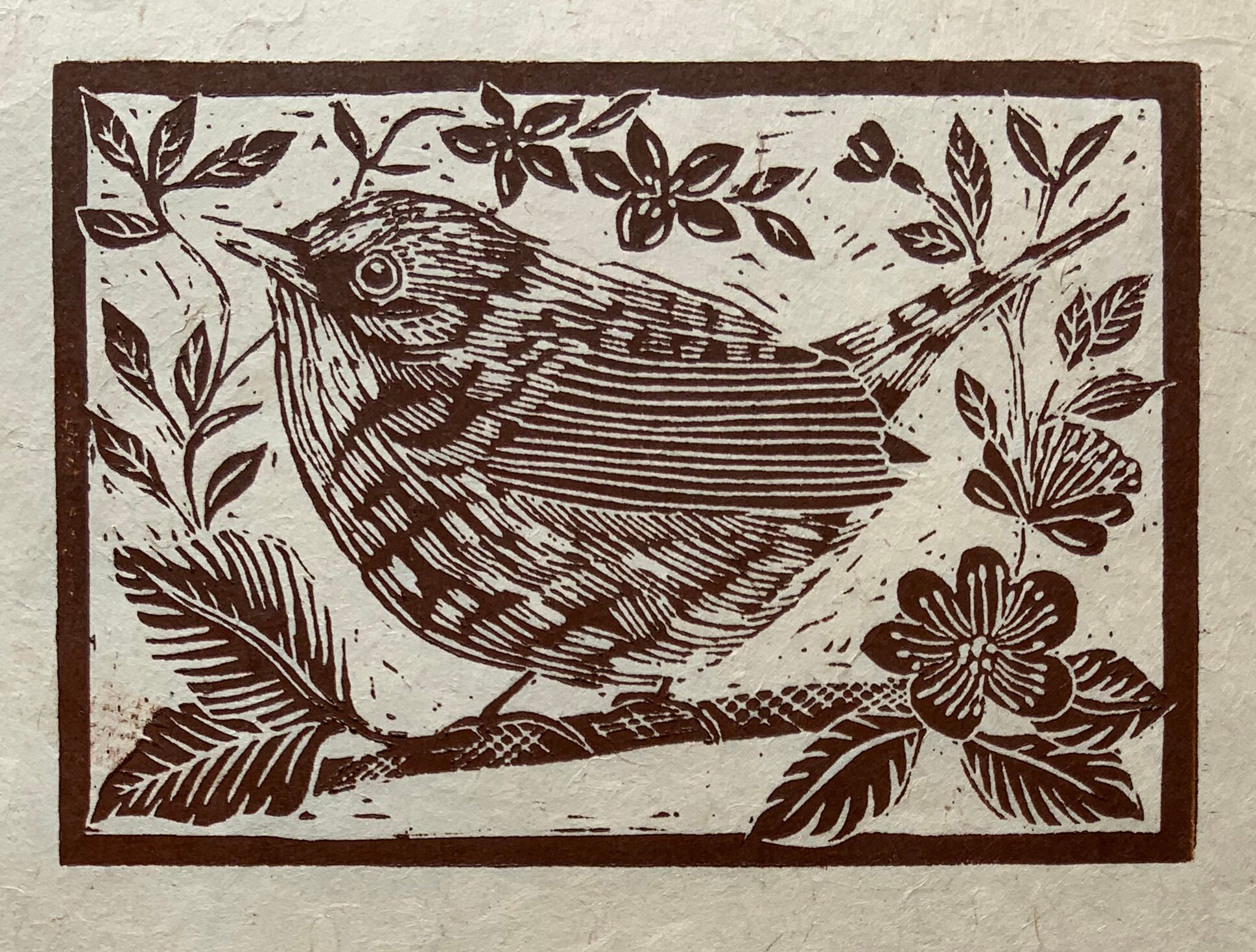 Linocut Print Wren Handmade Original Hand Printed Wall | Etsy