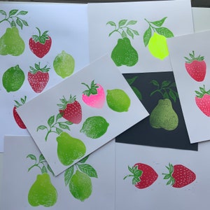 Linocut Print Strawberry - Woodblock - A4 - Fruit - Wall Art ...