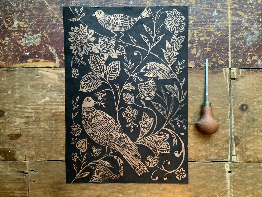 Folk Bird Linocut | Arts and Crafts Inspired Linocut Print | Original ...