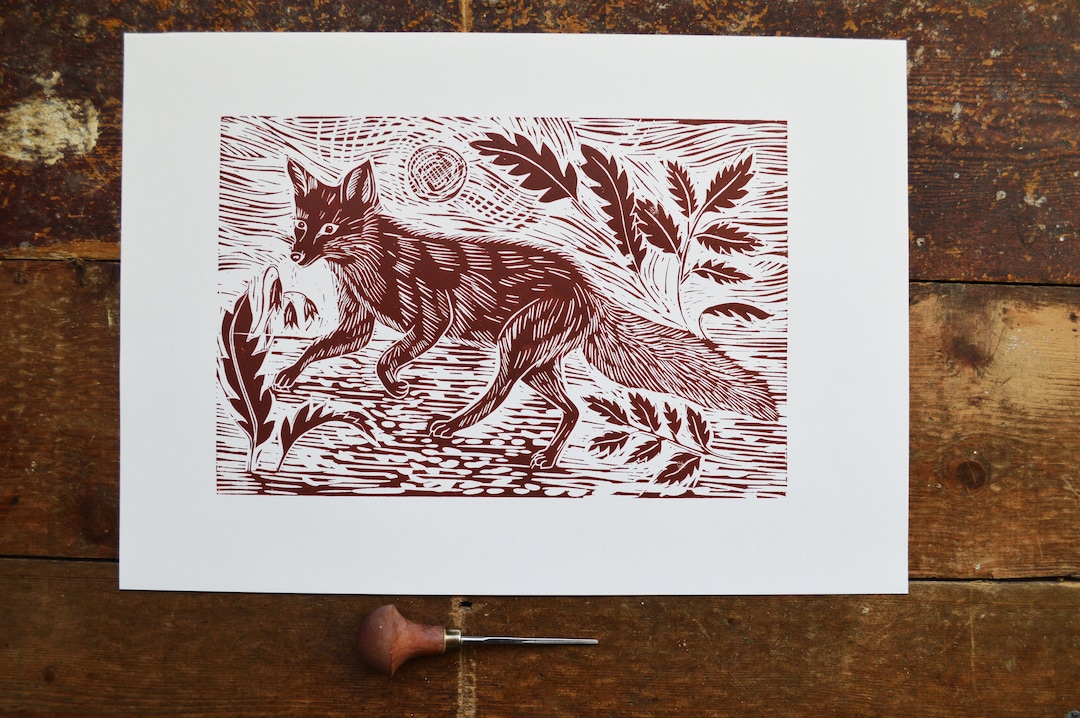Linoldruck Fuchs Handgemachte Original Handgedruckt - Etsy.de