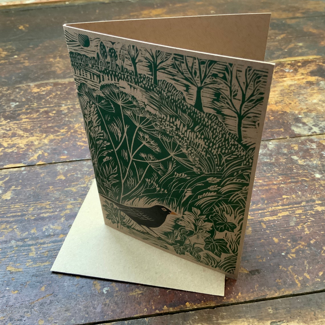 Linocut Print Blackbird Greeting Card Bird Birthday Etsy Uk