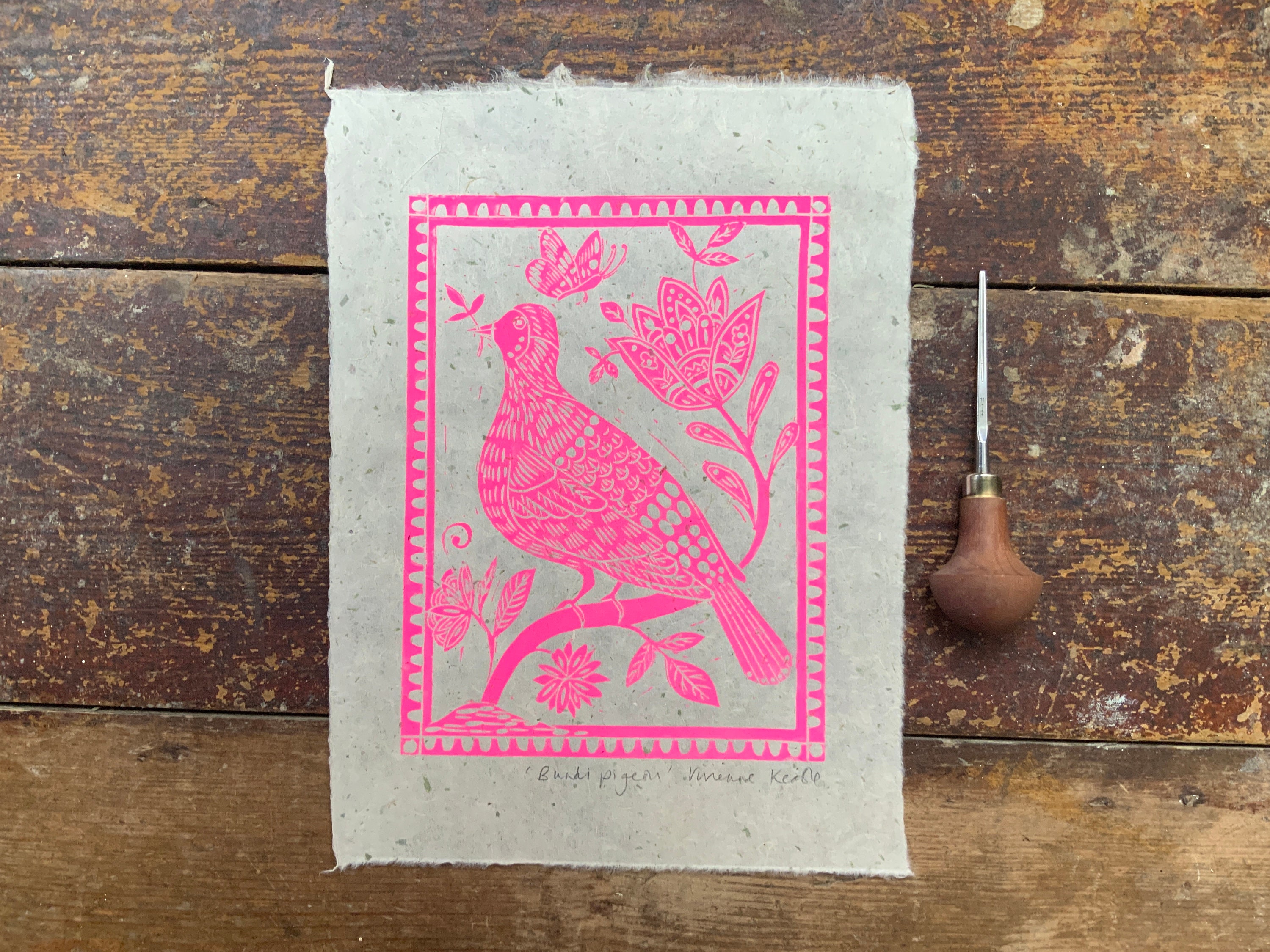 Linocut Print Chubby Pigeon - Block Printed - Bird - Indian Bird - Art ...