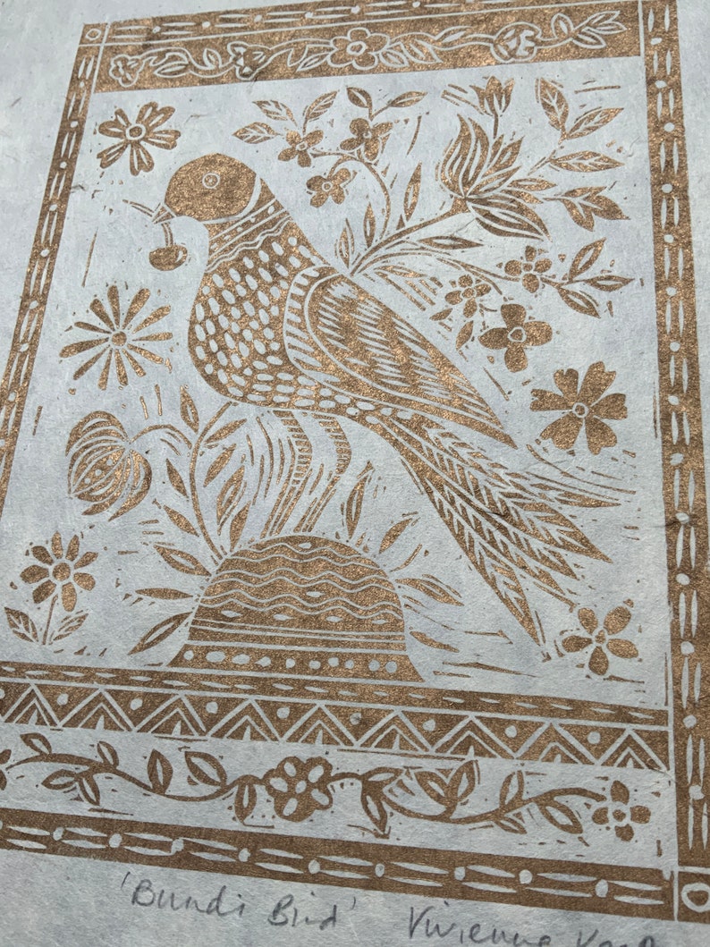 Linocut Print Indian Folk Bird - Handprinted - A4 - Art Print - Wall ...