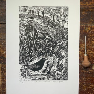 Meadow Blackbird Original Linocut Print - Etsy