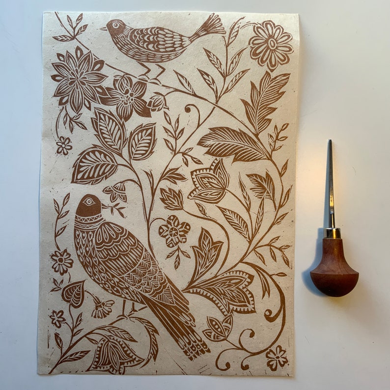 Folk Bird Linocut | Arts and Crafts Inspired Linocut Print | Original ...