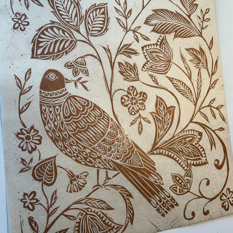 Folk Bird Linocut | Arts and Crafts Inspired Linocut Print | Original ...