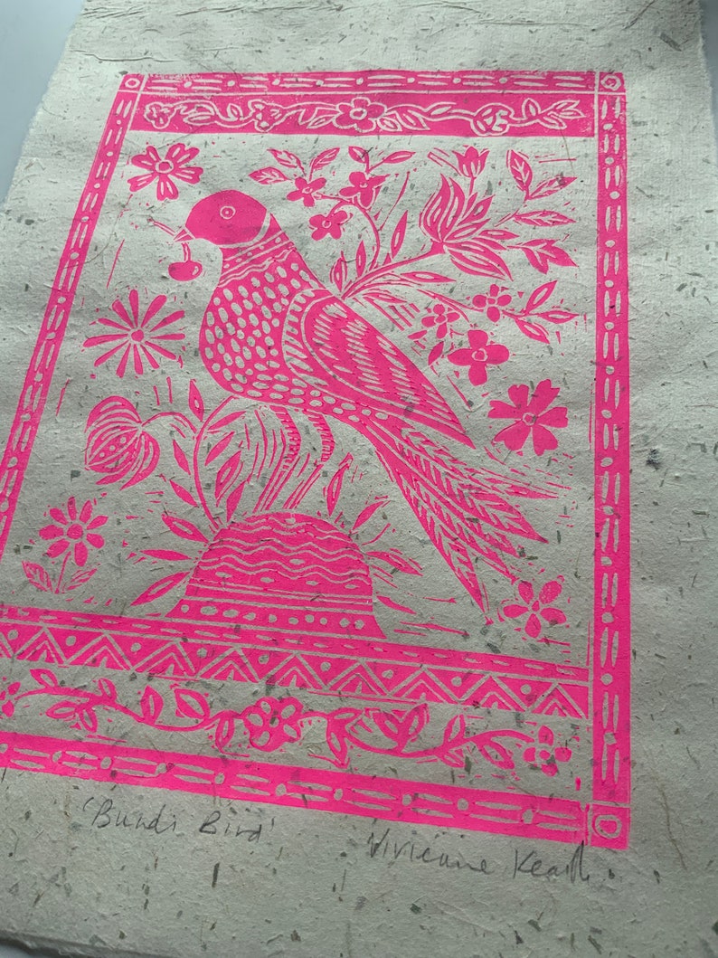 Linocut Print Indian Folk Bird - Handprinted - A4 - Art Print - Wall ...