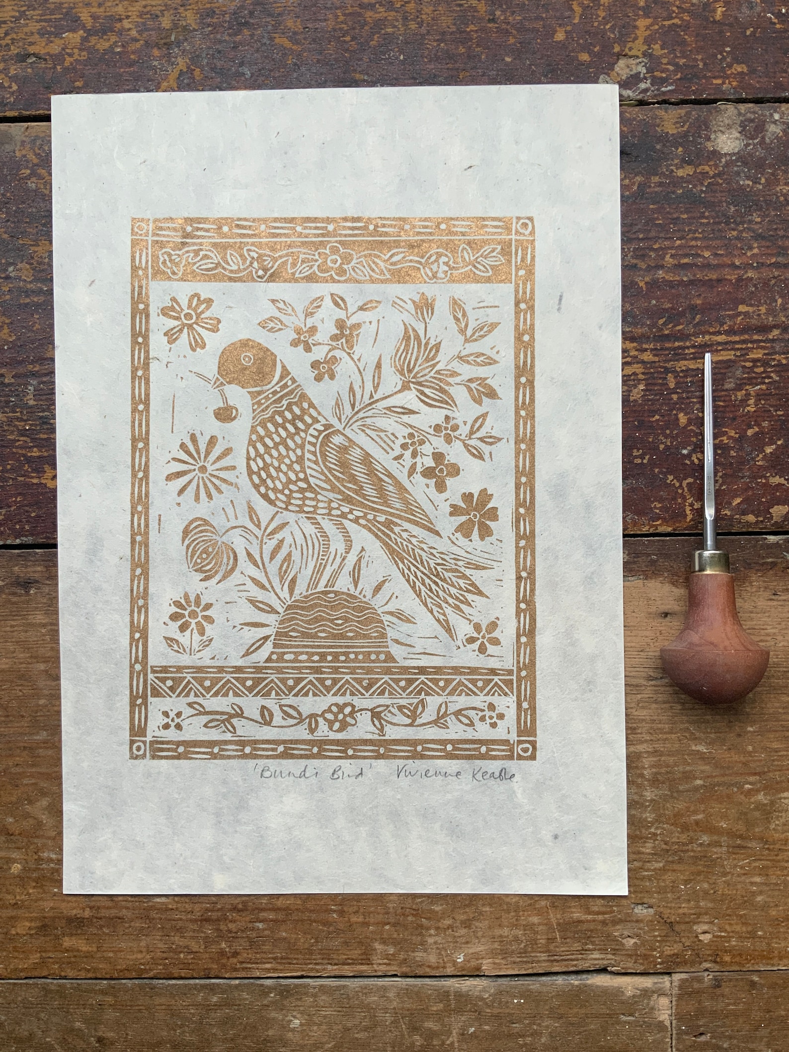 Linocut Print Indian Folk Bird - Handprinted - A4 - Art Print - Wall ...