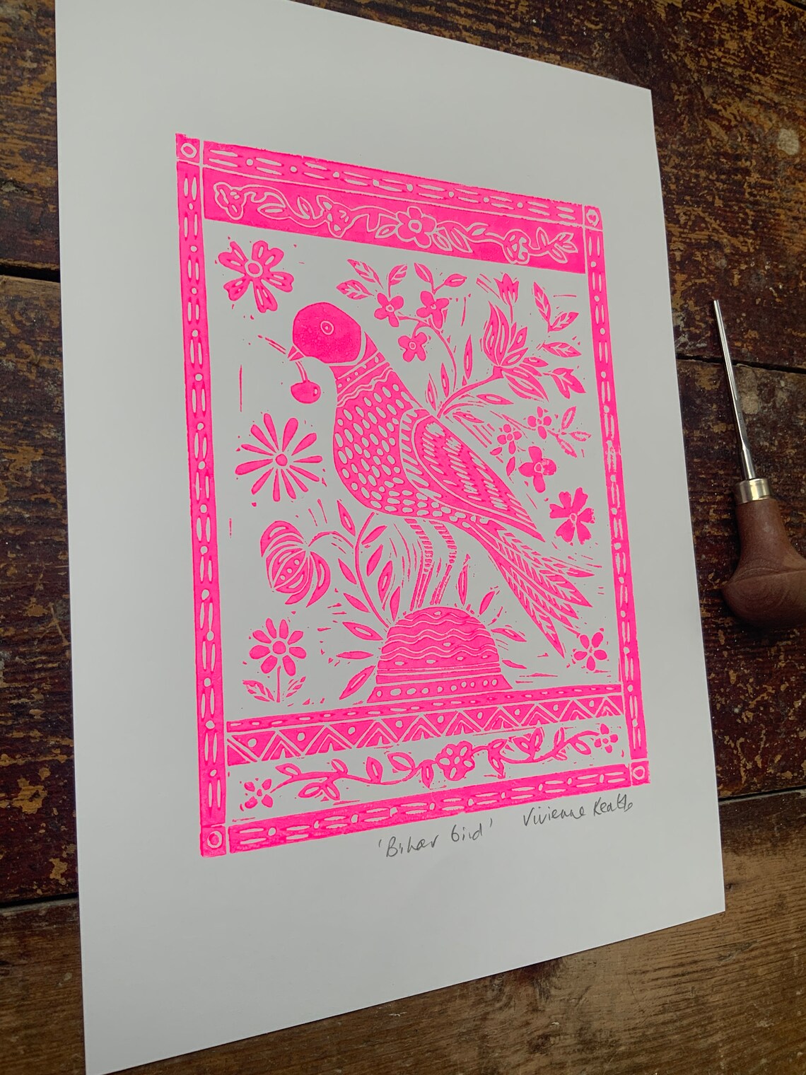 Linocut Print Indian Folk Bird Handprinted A4 Art Print - Etsy