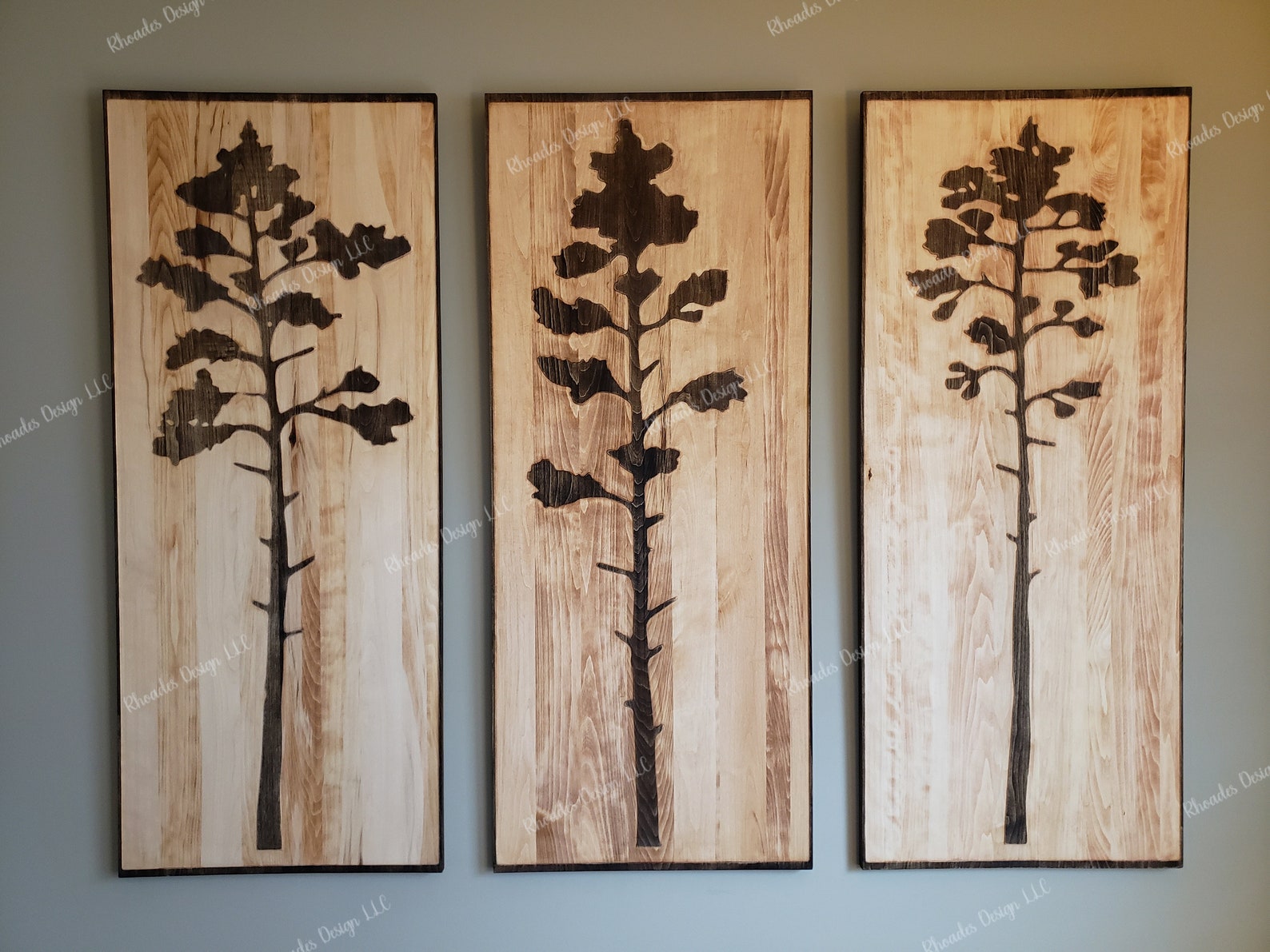 Large 3 Panel Carved Wooden Trees Tree Art Large Wall Art - Etsy