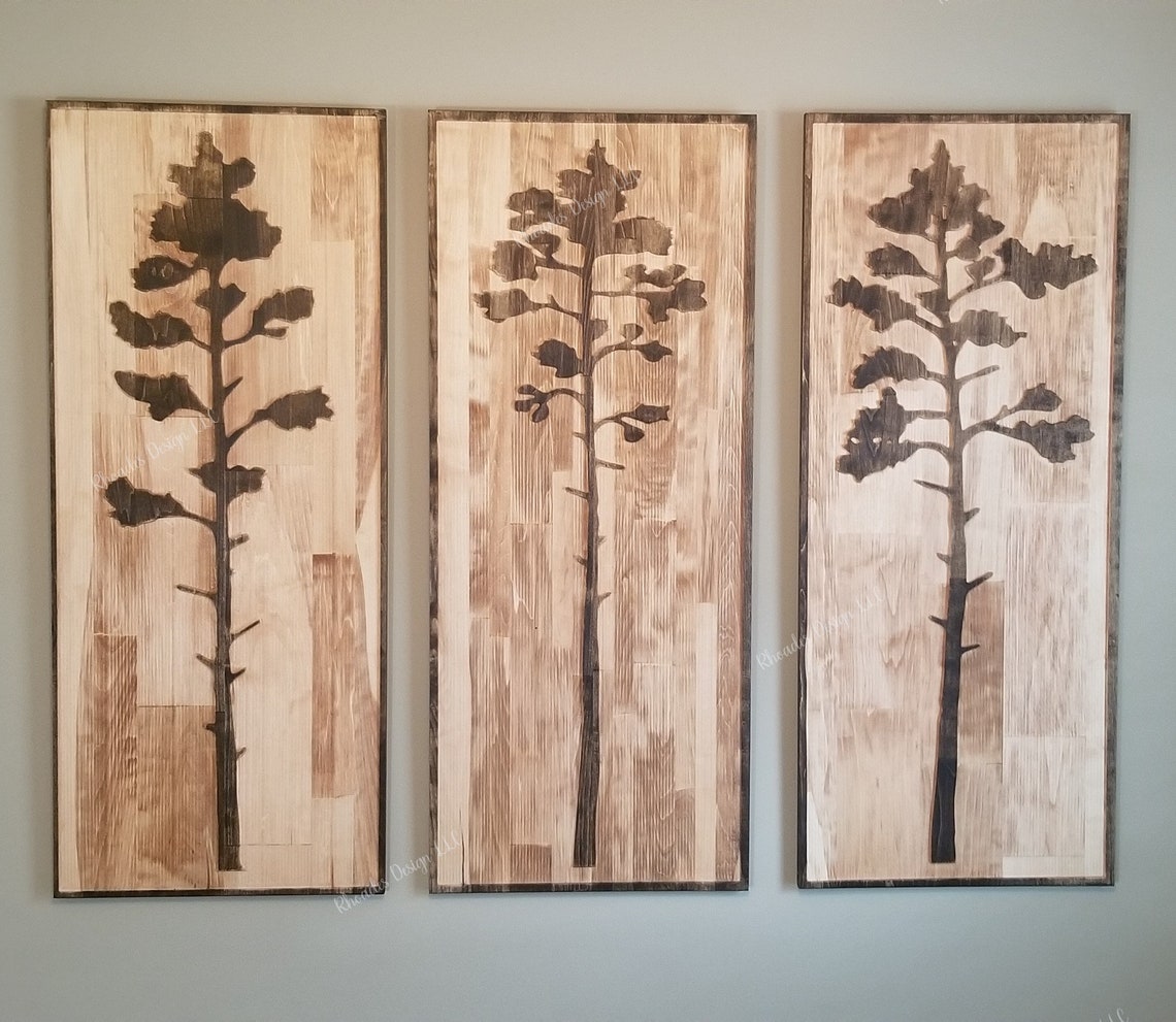 Large 3 Panel Carved Wooden Trees Tree Art Large Wall Art - Etsy