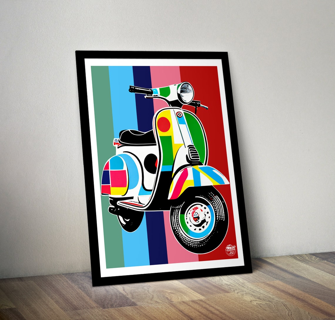 Classic Vespa Print Vintage Scooter Wall Art, Vespa Poster, Mods Print ...