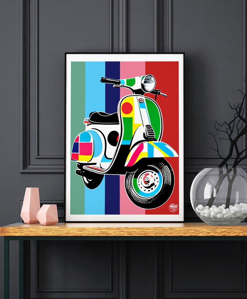 Classic Vespa Print Vintage Scooter Wall Art, Vespa Poster, Mods Print ...