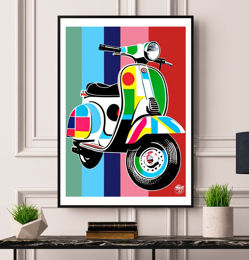 Classic Vespa Print Vintage Scooter Wall Art, Vespa Poster, Mods Print ...