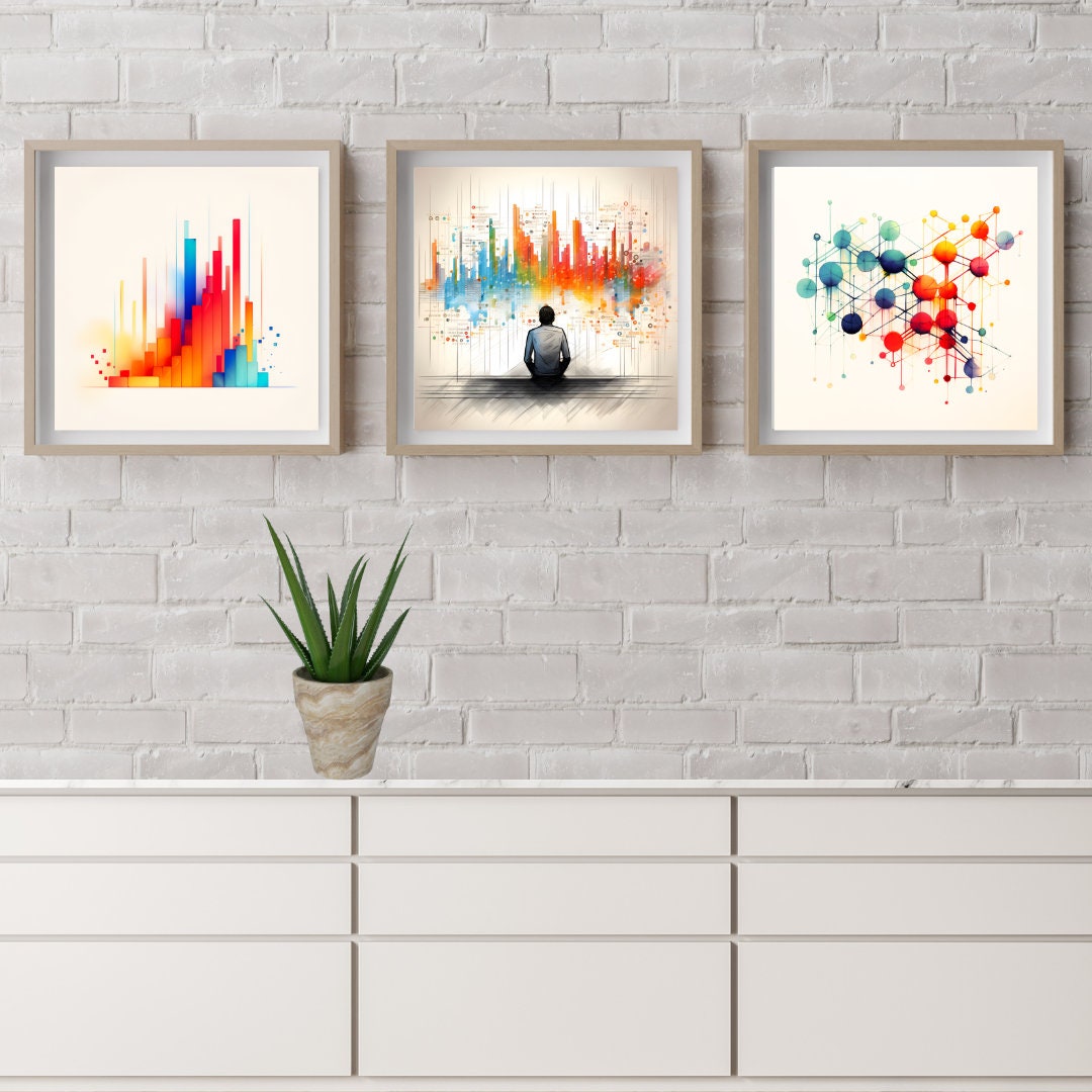 Set of 3 Colorful, Data Analytics Art Prints | 12x12 | Minimalistic ...