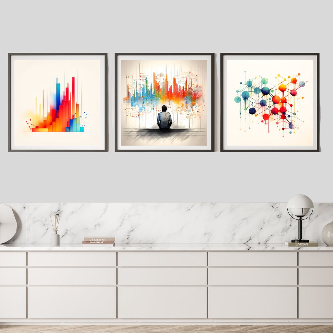Set of 3 Colorful, Data Analytics Art Prints | 12x12 | Minimalistic ...