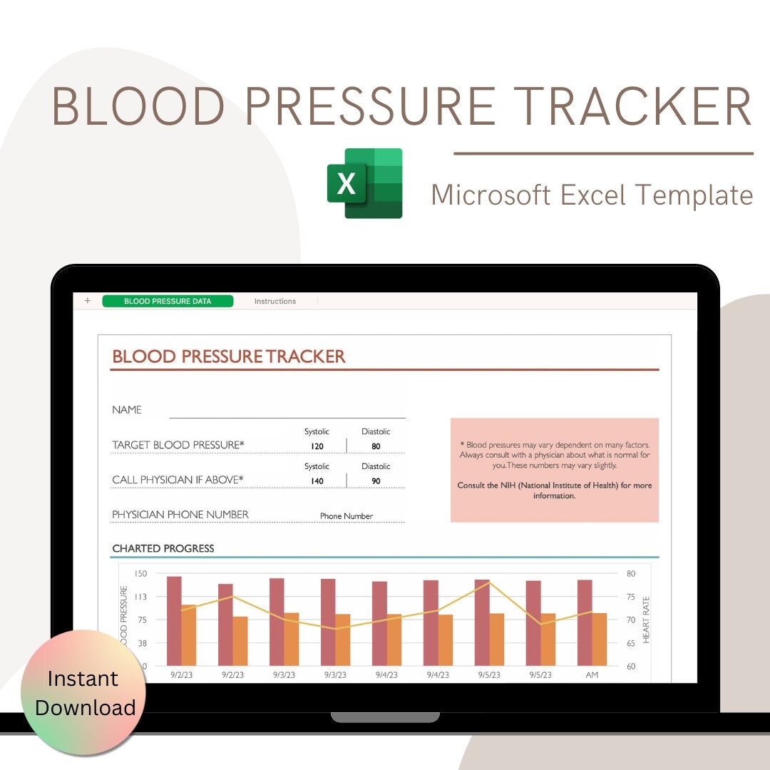 Automated Blood Pressure Tracker - Microsoft Excel Template | Instant ...