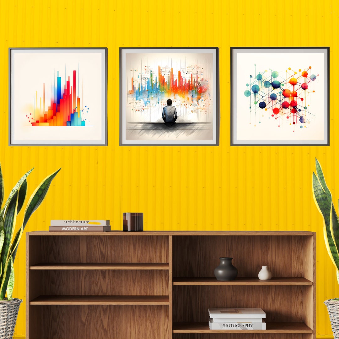 Set of 3 Colorful, Data Analytics Art Prints | 12x12 | Minimalistic ...