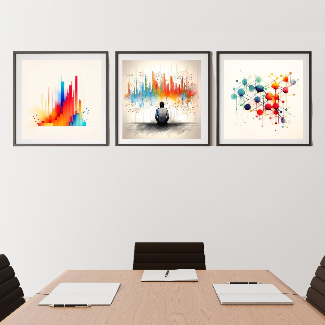 Set of 3 Colorful, Data Analytics Art Prints | 12x12 | Minimalistic ...