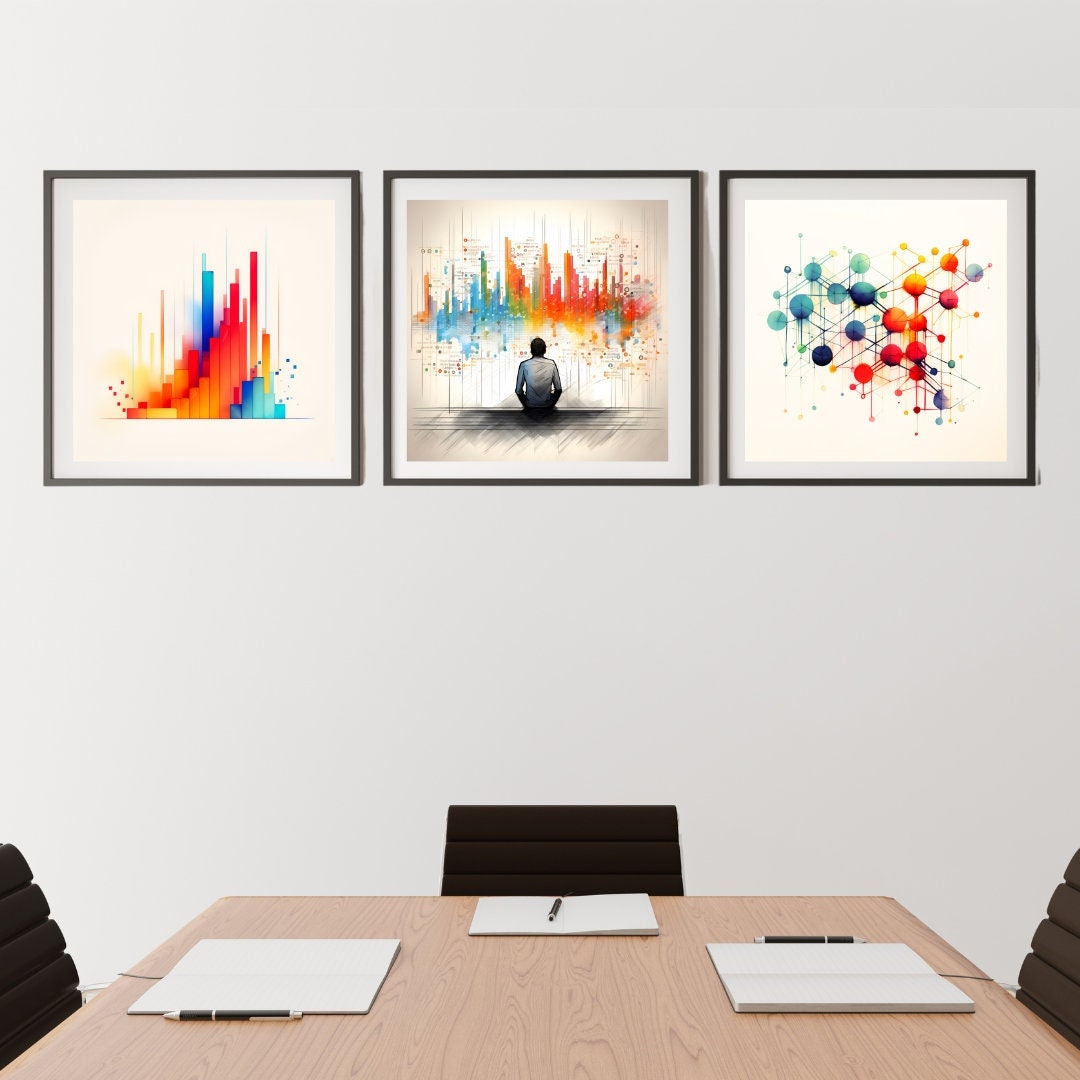 Set of 3 Colorful, Data Analytics Art Prints | 12x12 | Minimalistic ...